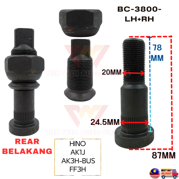 BC-3800-LH+RH Hino AK1J / AK3H-BUS / FF3H (Rear/Belakang) Wheel Hub ...