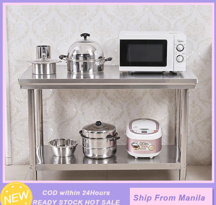 2 Layer Stainless Kitchen Table 100*50*80cm Commercial Kitchen Prep ...