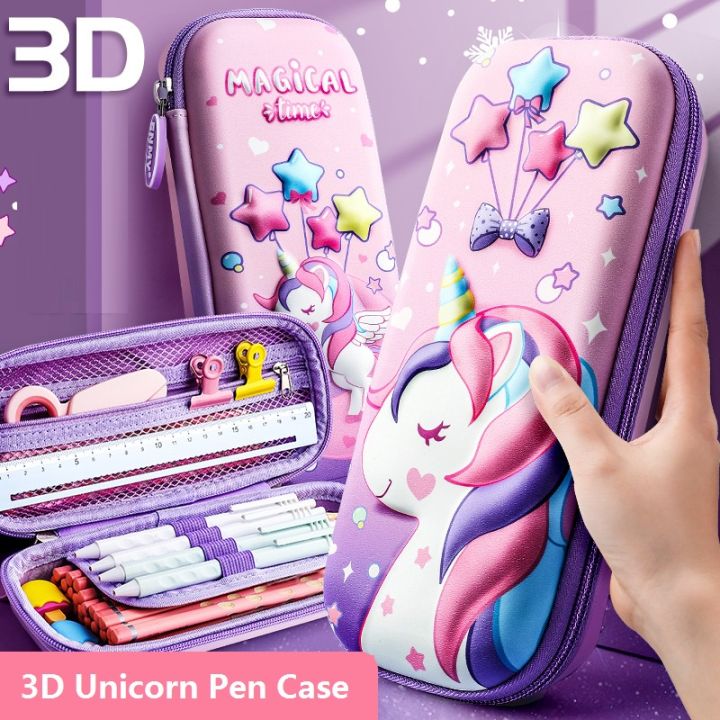 Unicorn Pencil Case Kawaii EVA 3D Pen Box School Stationery Ruler ...
