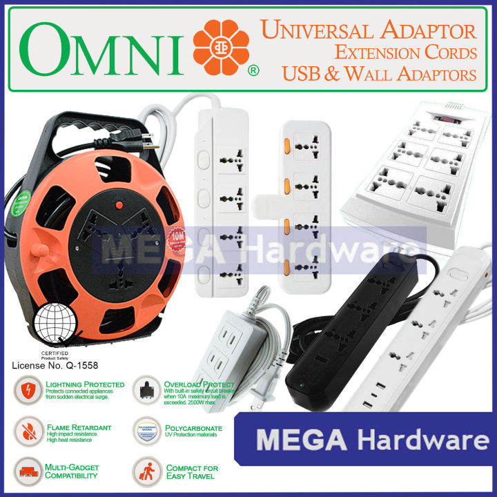 Omni Travel Extension Cord (with USB-A or Type C) or (4 gang) (5 gang ...
