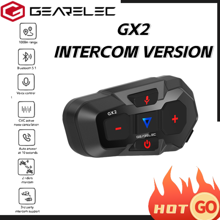 GEARELEC GX2 Motorcycle Helmet Intercom Headset For 2 Riders 1000m ...