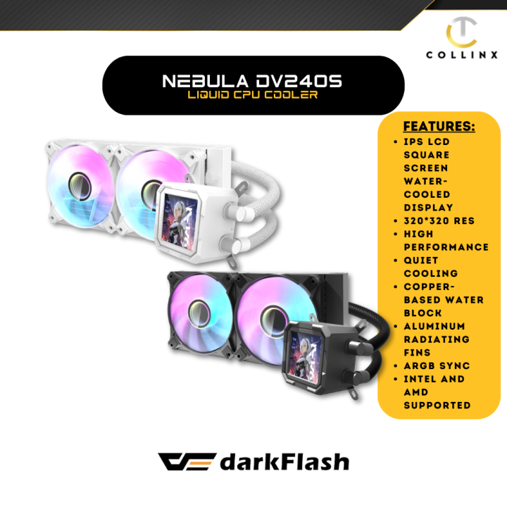darkFlash DV240S Liquid CPU Cooler | IPS LCD Square Screen Water-Cooled ...