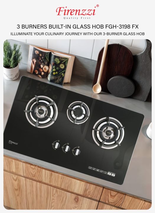 Firenzzi Built In 3 Burners Flexi-Size Gas Hob Cooker Stove FGH-3198 FX ...