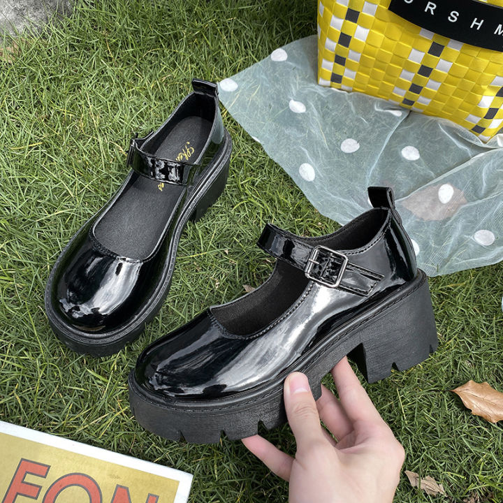 Fnova Korean style Classic Black School Shoes Women heels Shoes Mary ...
