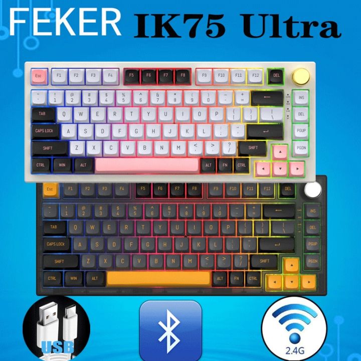 FEKER IK75 Ultra Pro Mechanical Keyboard 3modles RGB Gaming Metal Knob ...