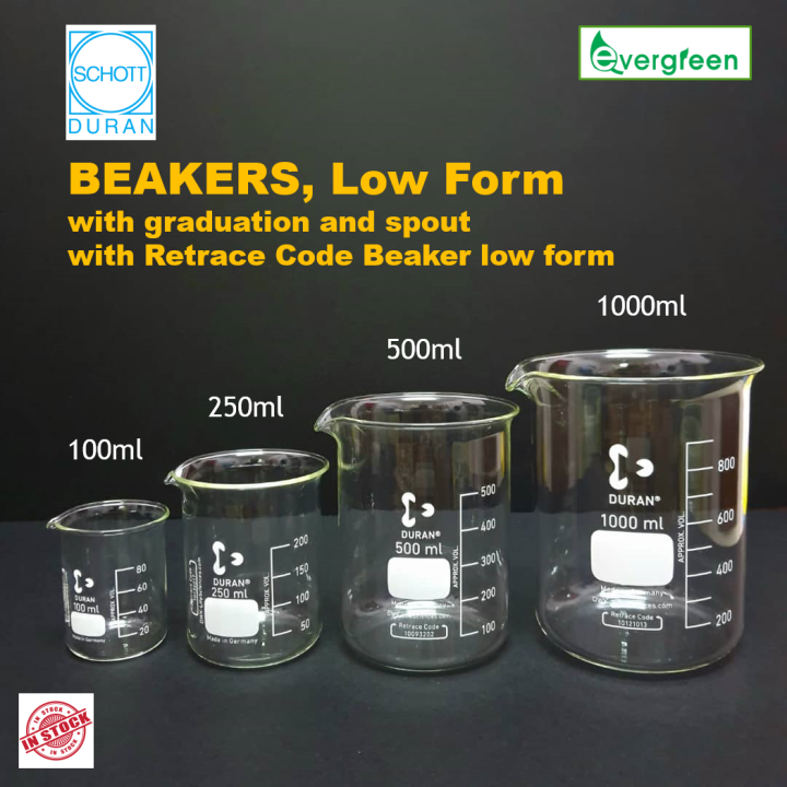 ( READY STOCK ) Duran Beaker low form with graduation and spout, various size | Lazada