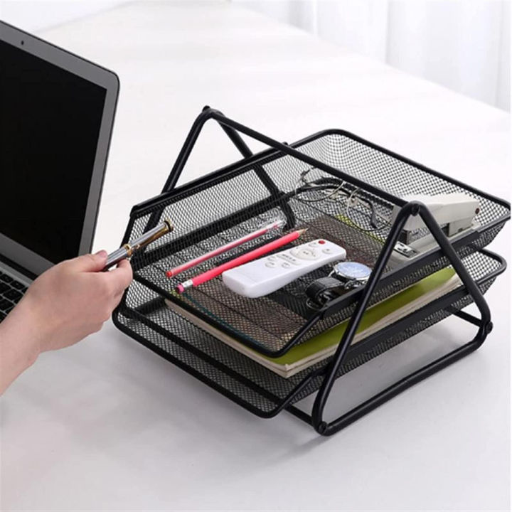 AKAPE - 2 Tier Metal Mesh Document Tray, File Rack for A4 Documents ...
