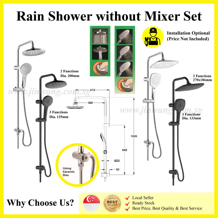 Black / Chrome (Round / Square) Rain Shower without Mixer Set SG ...