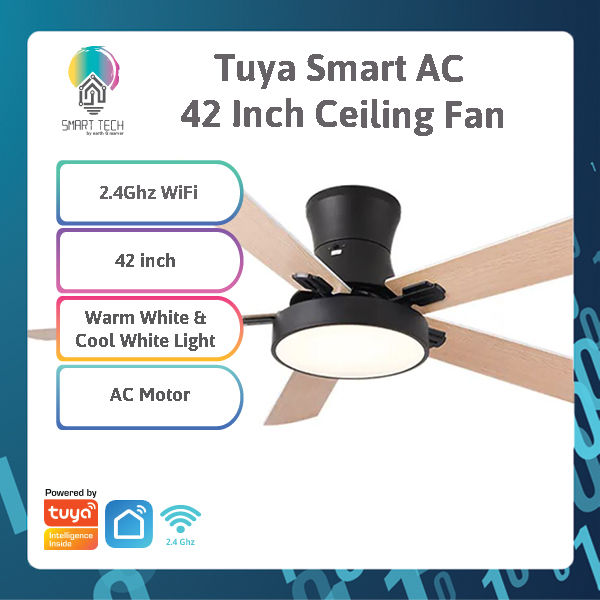 Tuya Smart Ceiling Fan 42 inch with light with remote control modern ...
