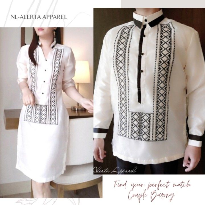 MODERN FILIPINIANA COUPLE BARONG PURE EMBROIDERED FOR MEN AND WOMEN ...