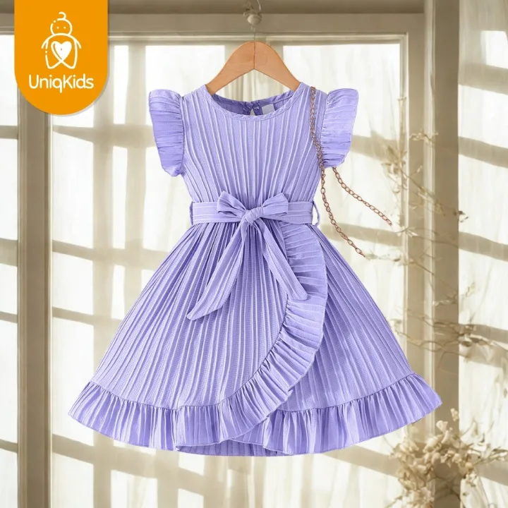 Uniqkids Girl Fashion Casual Plain Dress Summer Ruffled Short Sleeves 4 ...