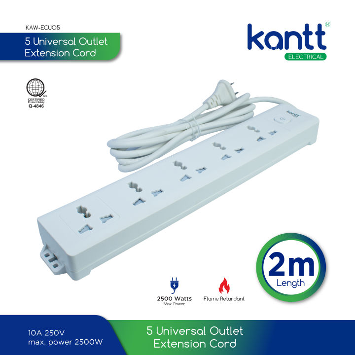 Kantt Electrical Extension Cord with 5 Universal Outlets with Single ...