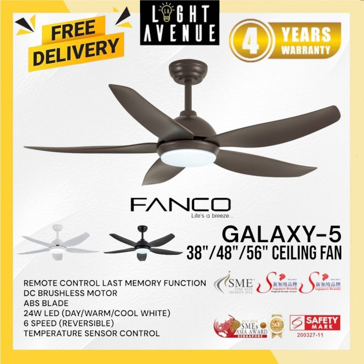 FANCO Galaxy-5 Ceiling Fan With LED Light And Remote Control 5-Blade 38 ...