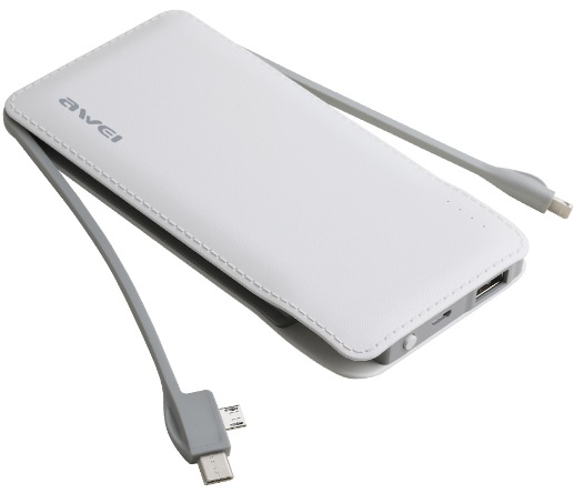 Awei P51K 10000mAh Power Bank Outdoor with 3 Built-in Charging Cable ...