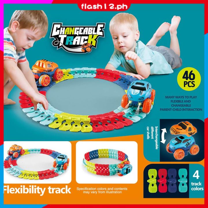 Changeable Track With LED Light-Up Race Car Flexible Assembled Rail Car ...