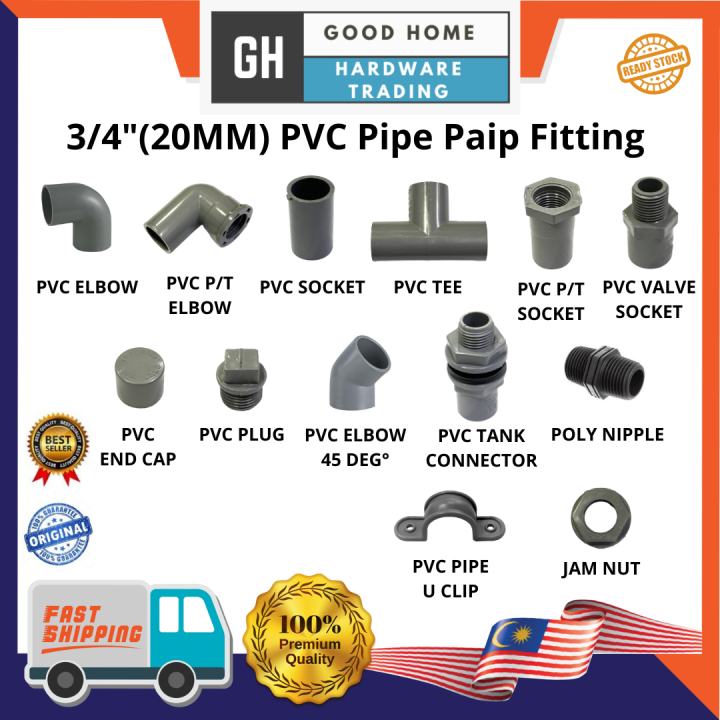 3/4" (20MM) PVC Pipe Paip Fitting (Elbow/Socket/Valve Socket/Tee/PT ...