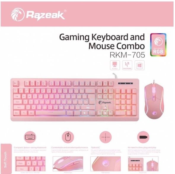 Razeak RKM-705 Keyboard+Mouse Pink Gaming Combo ประกัน 1ปี | Lazada.co.th