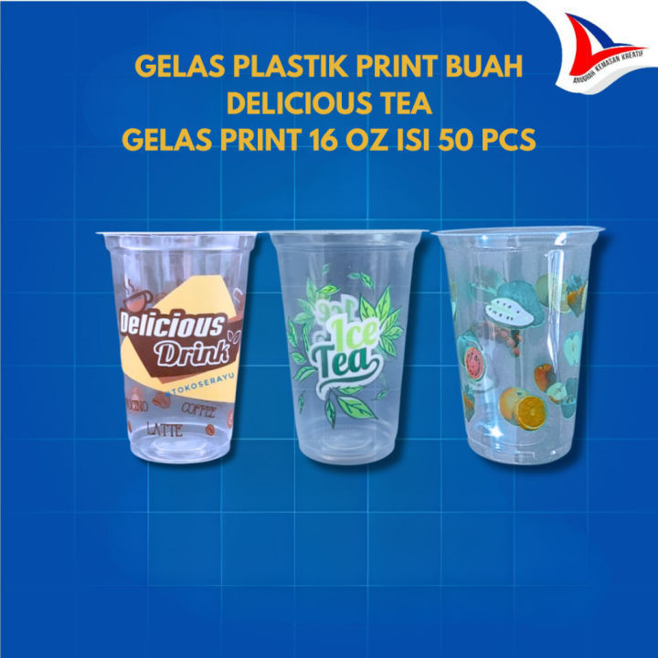 Gelas Plastik 16 Oz Motif Print Ice Tea Delicious Buah Gelas SJP isi 50 ...