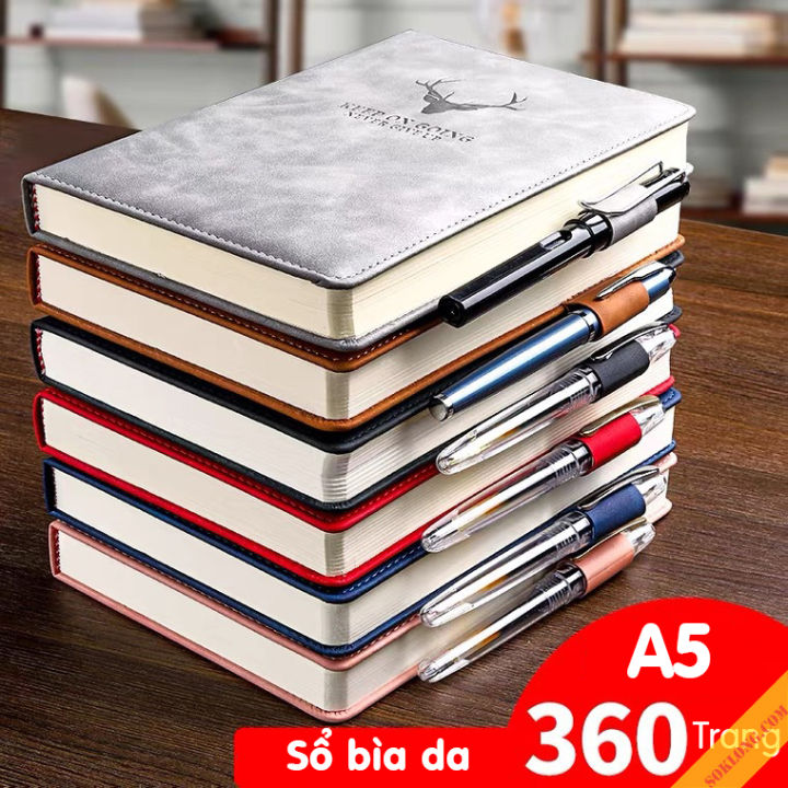Sổ tay bìa da A5 360 trang hình hươu sổ ghi chép note kế hoạch S06 kèm ...