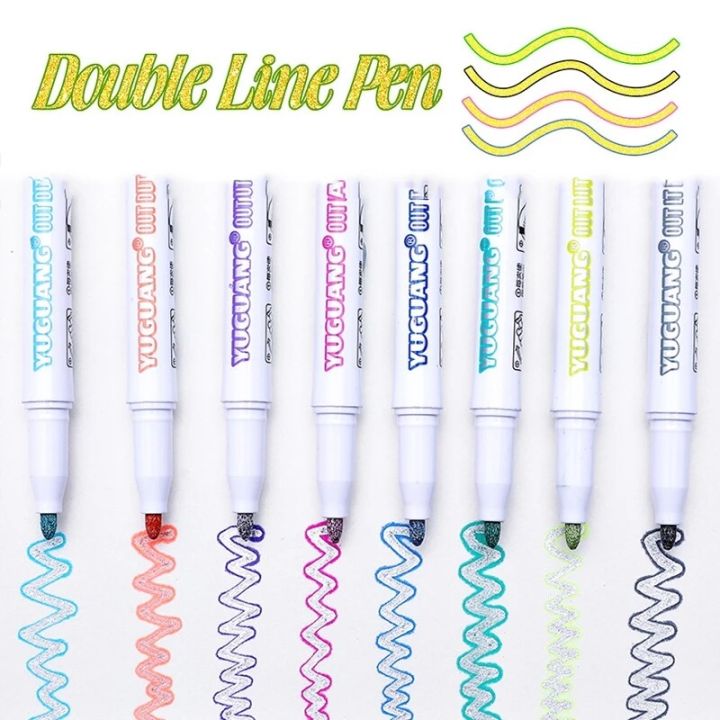 8 colors Double Lines Contour Art Pens Markers Pen Out Line Pen ...