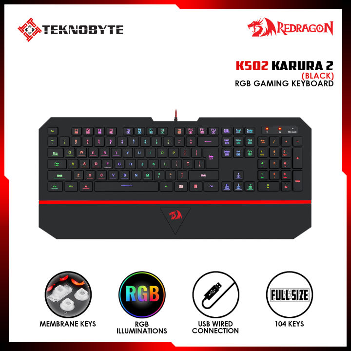 Redragon KARURA 2 K502 Gaming Keyboard, RGB LED Backlit, Illuminated 104 Key Silent Keyboard ...