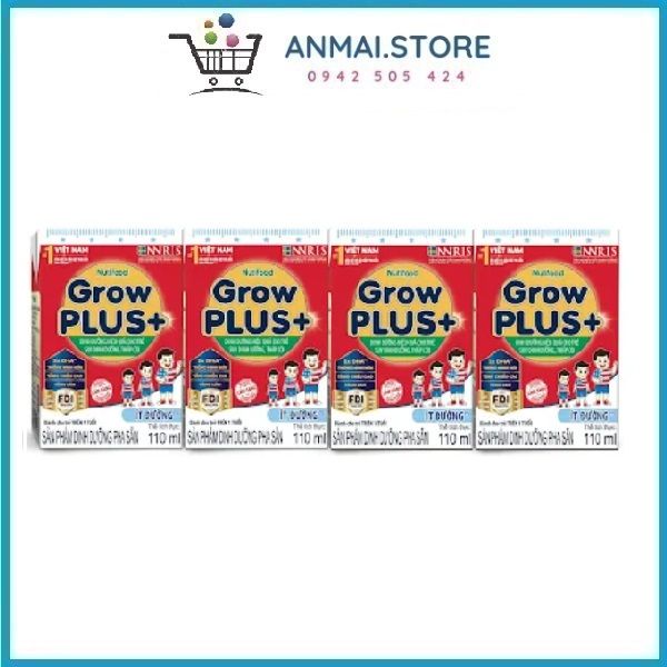 Lốc 4 hộp sữa dinh dưỡng pha sẵn NutiFood Grow Plus+ vani hộp 110ml ...