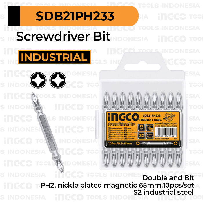 10-Pcs Screwdriver Bit (Double-End PH2) INGCO SDB21PH233 Mata Obeng ...
