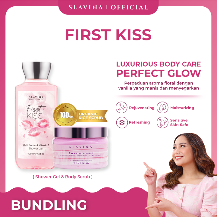 SLAVINA Shower Advanced First Kiss (Body Scrub + Shower Gel) | sabun ...