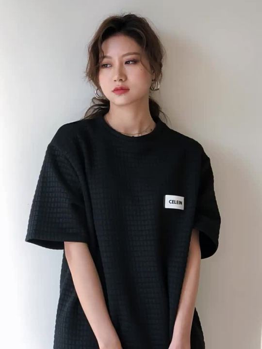 Wintin เสื้อยืดแขนสั้นแฟชั่นทรงหลวมสำหรับผู้หญิงเสื้อแขนสั้นวาฟเฟิลสี ...