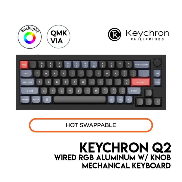 Keychron Q2 Knob QMK Mechanical Keyboard (Carbon Black, 65%, Wired, RGB ...