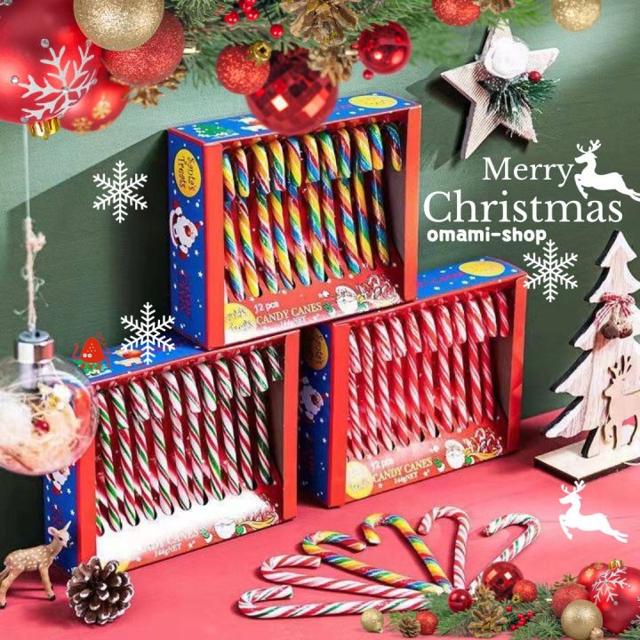 พร้อมส่ง!!! ไม้เท้าแคนดี้แบบยาว Candy Cane (12ชิ้น/กล่อง) ลูกกวาดคริสมา ...