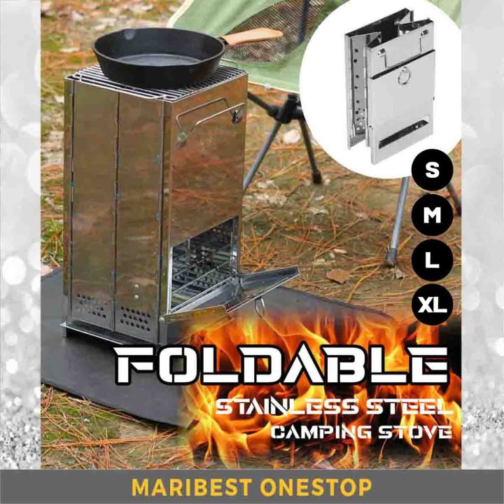 STAINLESS STEEL FOLDABLE PORTABLE OUTDOOR SQUARE WOOD STOVE BBQ BOIL ...