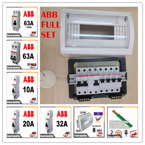 8 Way Distribution Box DB ABB Full Set Single Phase 63a RCCB 0.1ma C/W ...