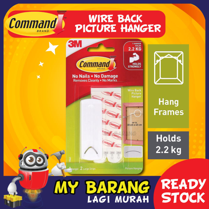 3M Command 17041 2.2kg Wire Back Hang Picture Hanging Frame Hook Wall ...