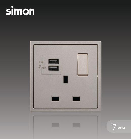 Simon i7 Series 13A Switched Socket with Double USB Charging Outlet ...