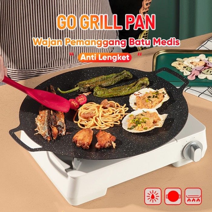 panci go grill pan alat panggangan bbq bulat/ penggorengan panci (M5A5 ...