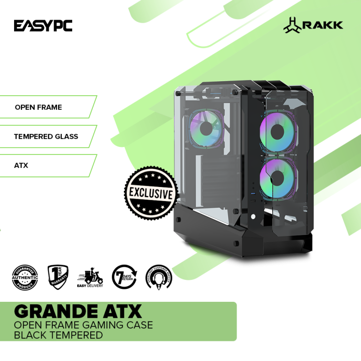 EasyPC | RAKK Grande ATX Open Frame Tempered Gaming PC Case Black for ...