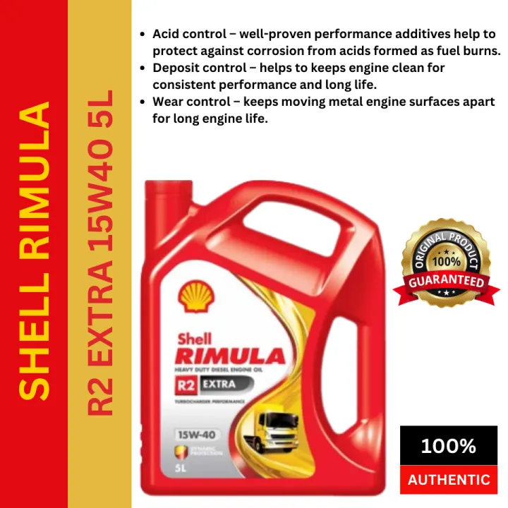550044594 Shell Rimula R2 EXTRA 15W40 5 Litre MINYAK HITAM LORI 100% ...