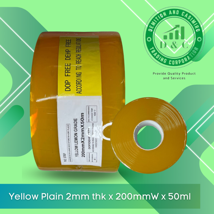 PVC Plastic Curtain - Yellow Plain 2mm thickness x 200mm width x 50 ...