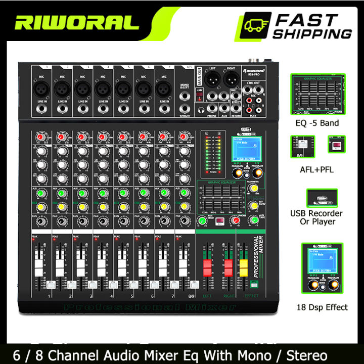 Audio Mixer 6 8 Channel For Sound System Stereo Equalizer With 5 Band ...