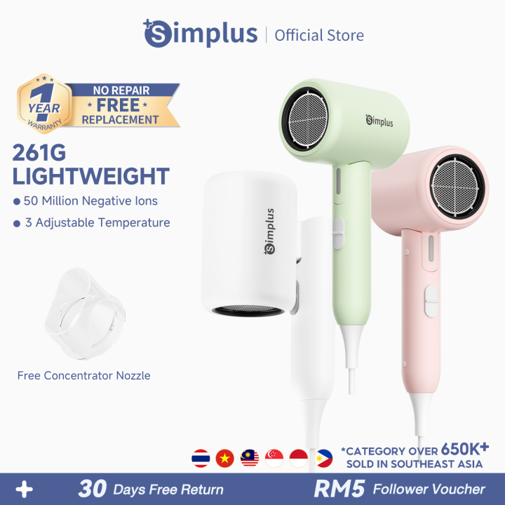 Simplus Hair Dryer Foldable Design Ionic Hair Care 50 Million 1250W ...