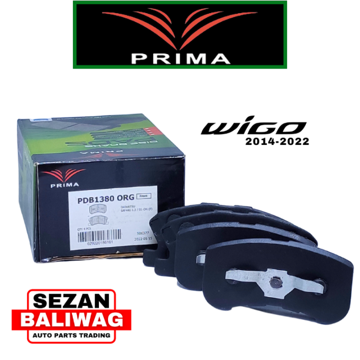 PRIMA FRONT BRAKE PAD SET TOYOTA WIGO G AUTOMATIC 2012-2020 PDB1380 ...