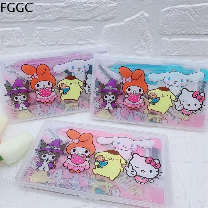 FGGC Cartoon 7pcs/Set Geometry Tools Plastic Kuromi Student Math Ruler ...