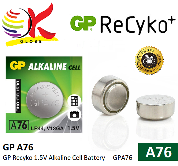 GP RECYKO ALKALINE A76 / LR44 1.5V BUTTON CELL BATTERIES BATTERY ...