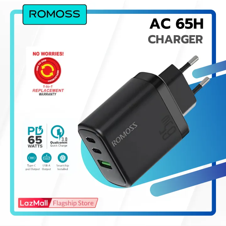 Romoss AC65H Charger Adapter 65W Quick Charging USB type C Laptop Fast ...