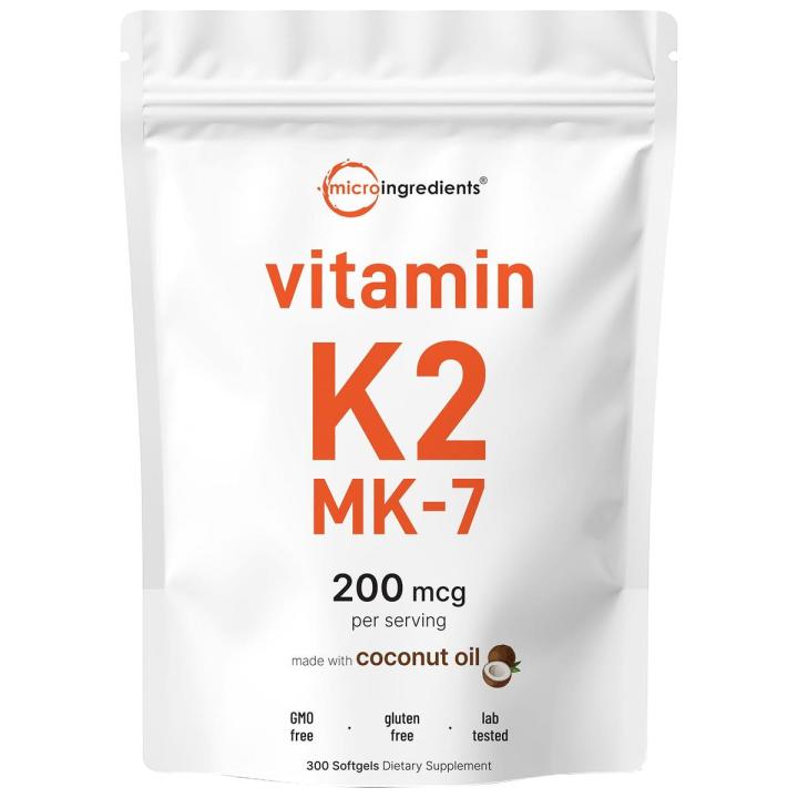 Micro Ingredients Vitamin K2 MK-7 Supplement, 200 mcg Per Serving, 300 ...