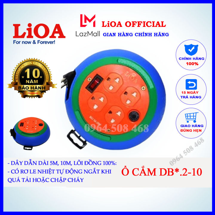 Ổ cắm Lioa cuộn dây kín, 3 ổ đa năng, dây 5m 10m có rơ le nhiệt chống quá tải DB52-10A DB10-2 ...