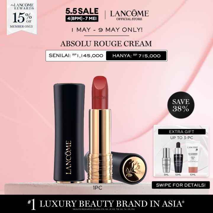 [5.5 SALE EXCLUSIVE SET] Lancome L'Absolu Rouge Cream - Lipstick with Hyaluronic Acid - Makeup # ...