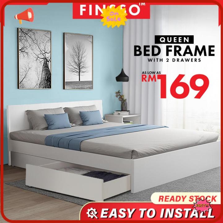 ⭐READY STOCK⭐ Finsso Bed Frame With 2 Storage Drawers with Headboard ...