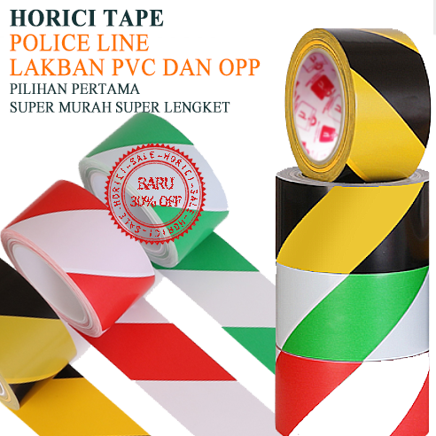 Warning tape merek Horici/OPP PVC Police Line tape Barricade tape 45mm X 30m+2m Marking Floor ...